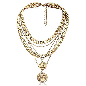 MJartoria Gold Layered Necklaces for Women Trendy Retro Coin Pendant Necklace Dainty Chunky Chain Choker Necklaces for Jewelry Birthday Gifts (Gold, A-Retro Coin-5 in 1 Layered)