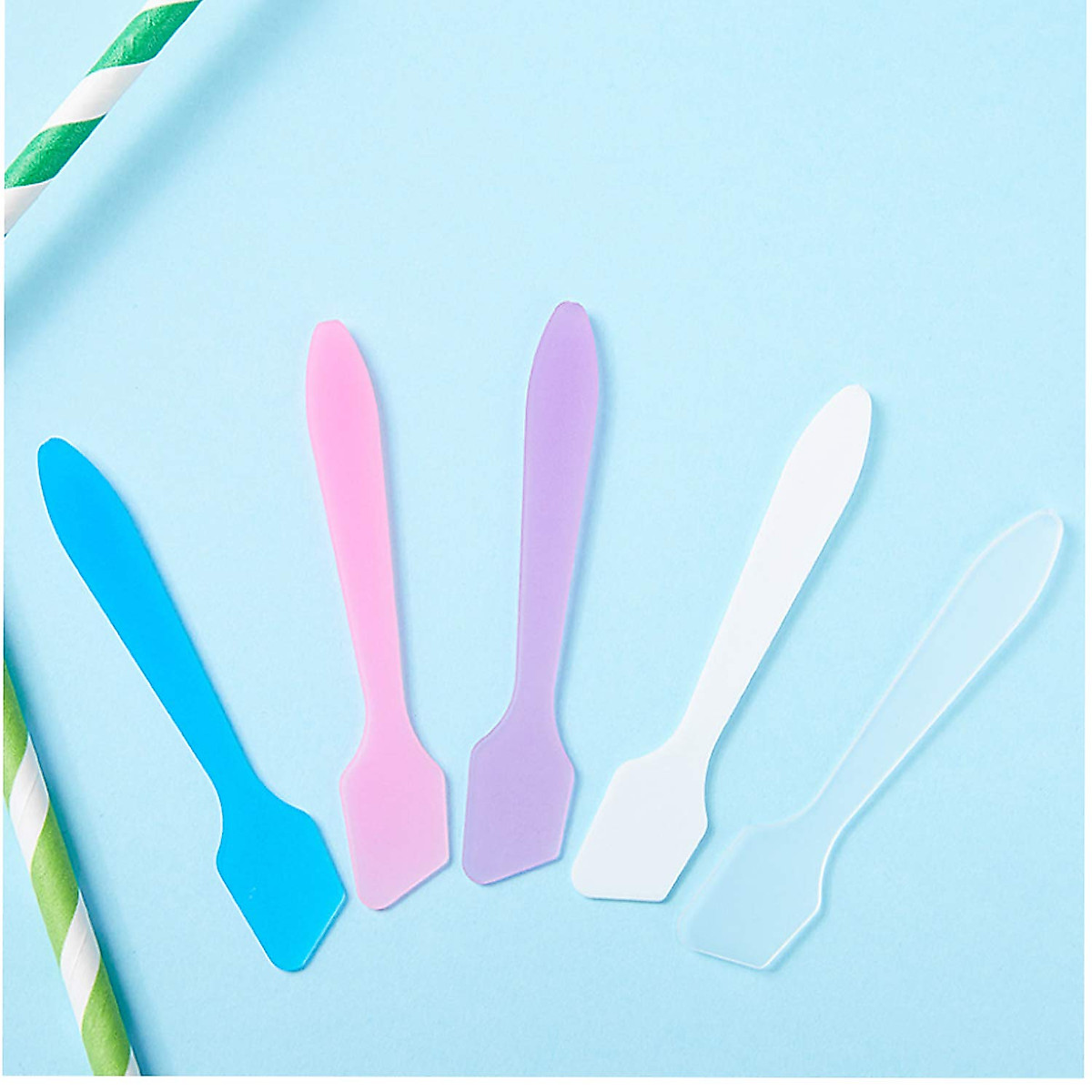 3.2 Inch 5 Color Plastic Cosmetic Spatulas, Disposable Makeup Tools Spoon for Mixing and Sampling, 100 Pcs Random Color