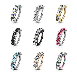 Covet Jewelry 7 Gem Lined Set All 316L Surgical Steel Bendable Hoop Rings for Ear Cartilage, Eyebrow, Nose and More (20 GA, Length: 8mm, Clear)