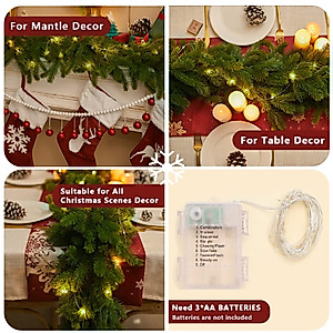 PARTY JOY 6FT Christmas Garland Pine Garland with 9.8FT LED Lights String, Greenery Plant for Christmas Decorations Table Mantle Background Wall Room Outdoor Indoor Winter Decoration