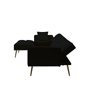 Eafurn Velvet Upholstery Convertible Sleeper Sofa Bed with Reversible Chaise,L Shaped Sectional Couch w/Reclining Backrest and 2 Pillows,Comfy Corner Sofa & Coues for Living Room Furniture Sets