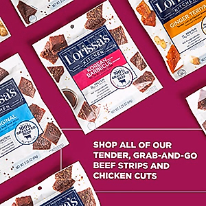 Lorissa's Kitchen Premium Grass-Fed Steak Strips, Korean Barbecue, 2.25 Oz. 4 Count - No Added MSG or Nitrites, Keto Friendly Snacks & Gluten Free, More Tender Than Traditional Beef Jerky