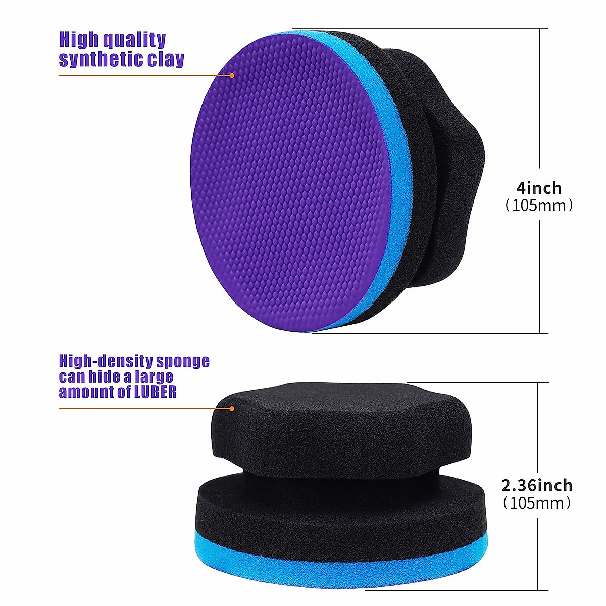 WEST HORSE Synthetic Clay, 2-Pack Hand Clay Bar Pad for Car Auto Detailing, Cleansing, Paint Surface Prep Tool for Waxing & Polishing (Blue Purple)