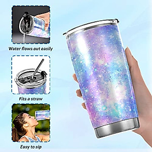 ALAZA Rainbow Galaxy Star Tie Dye Print Water Bottle Tumbler with Lid and Straws 20 Oz Stainless Steel Vacuum Insulated Coffee Travel Mug Cup
