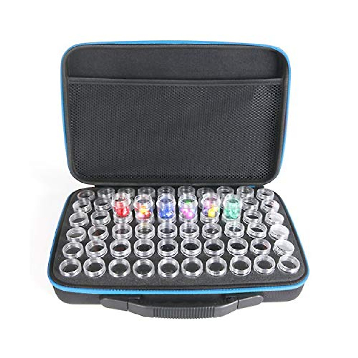Bead Storage Case Beeding Containers Set, 60 Bottles Jars Diamond Painting Accessory Hand Bag, Zipper Design Protective Cover Toolbox, for DIY Diamond, Nail and Other Small Items(Blue)