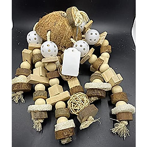 AIRUIFENG Bird Parrot Toy, Large Parrot Toy Natural Wood Blocks Chewing Toy for African Grey Cockatoos Amazon Conure Eclectus Medium Large Parrot Birds