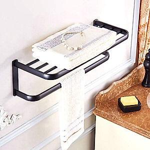 ALINZO Brass Plated Wall Mounted Towel Rack,Towel Rail Bathroom Double Towel Shelf Storage Rail Holder,Shower Shelf Organizer