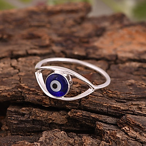 DHRUVANSH CREATIONS 925 sterling silver evil eye ring - protection ring - blue eye ring - white eye ring - evil eye jewelry (5.5)