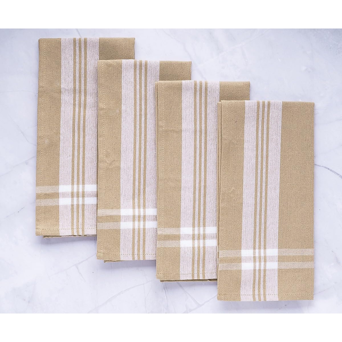 Cotton Linen Kitchen Towels - 6 Pack - 18" x 28" - Cotton Dish Reusable Cleaning Cloths, Teal/White, Absorbent Dish Towels, Machine Washable Hand Towels, Striped Bar Towels, Farmhouse Dish Towels