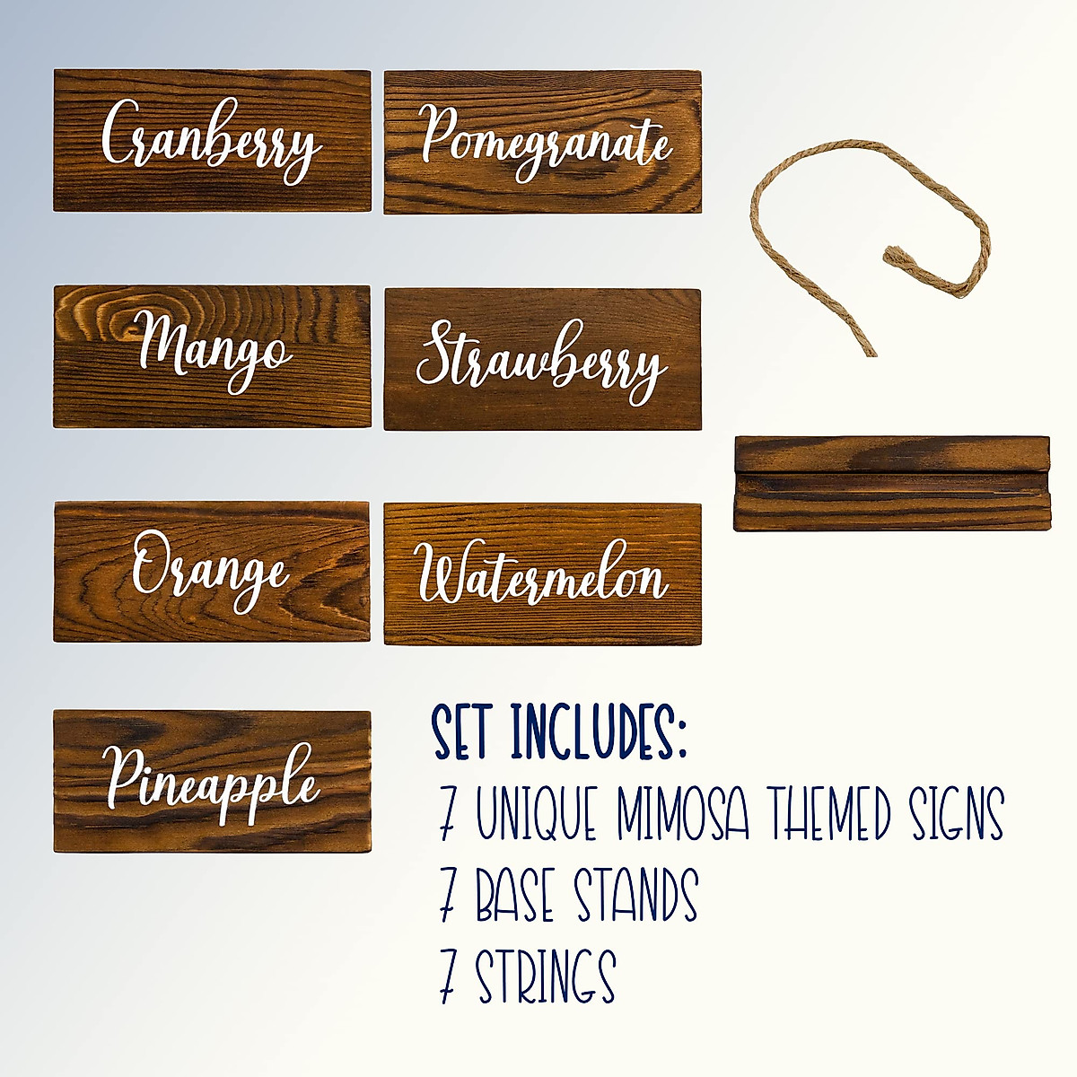 Darware Rustic Wood Beverage Signs (7-Flavor Mimosa Set); Drinks Labels for Coffee Urns, Iced Beverage Dispensers, and Carafes