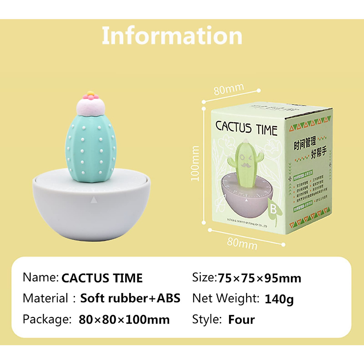 Ranvi Cute Cactus Shaped Time Manager 60 Minutes Mechanical Timer Kitchen Cooking Timer(Blue)