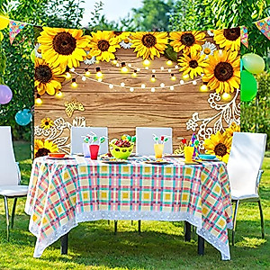 Sunflower Backdrop, Sunflower Birthday Party Decorations Photo Backdrops for Photography 7x5ft, Girls Baby Shower Butterfly Rustic Wood Back Drops Background for Photoshoot Banner Booth Props Picture