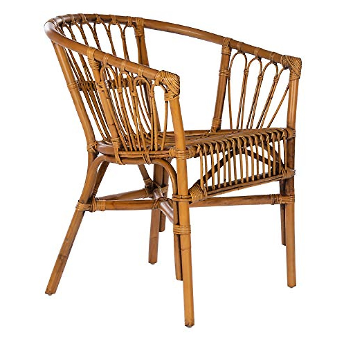 SAFAVIEH Home Adriana Coastal Honey Brown Wash Rattan (Set of 2) Accent Chair (ACH6505C-SET2)