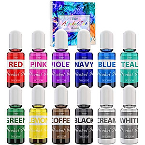 Alcohol Ink Set - 12 x 0.35oz Colors Alcohol Based Ink for Epoxy Resin Painting, Resin Petri Dish Making, Resin Art - Concentrated Alcohol Paint Color Dye for Coaster, Yupo, Tumbler Making - 10ml Each