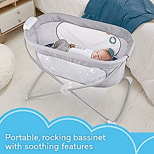 Fisher-Price Baby Crib Soothing View Vibe Bassinet Portable Cradle With Music Vibrations And Slim Fold For Travel, Moonlight Forest [Amazon Exclusive]