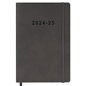 2024-2025 Academic Planner - Weekly and Monthly Planner July 2024 - June 2025, Holidays, Contacts and Notes Pages, Vegan Leather Cover, Elastic Closure, 5.5”x8.25”, Grey