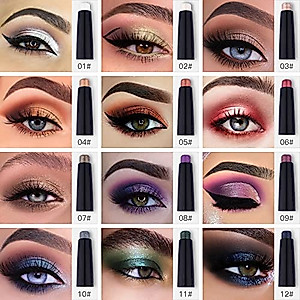 LOKFAR 3 PCS Eye-Shadow Stick Makeup Cosmetics Eye Brightener Stick, Waterproof Rotatable Cream Eye Shadow Pencil Crayon, Glitter Shimmer Eyeshadow Stick with Sponge Brush for Eye Makeup (01#02#03#)