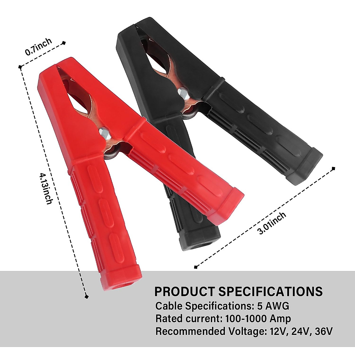 2PCS Car Alligator Clips Electrical Battery Clamps,Pure Copper Heavy Duty Jumper Cables Clamp with Rubber Insulating Handle,Universal Battery Clips for 12-36V Car Truck SUV RV