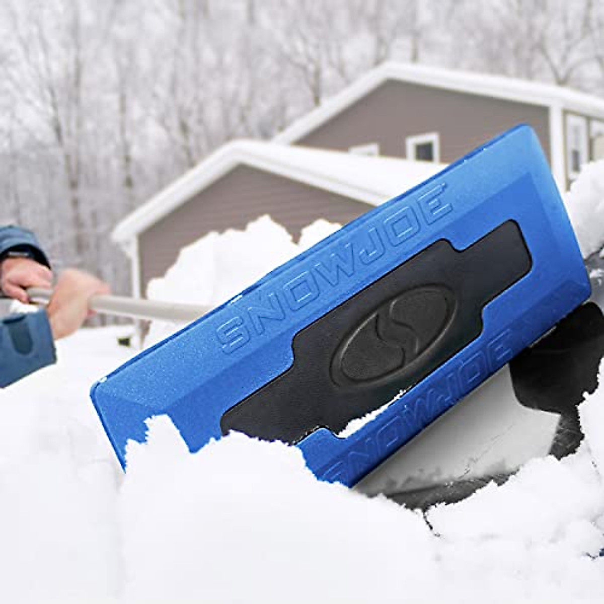 Snow Joe SJBLZD The Original 2-in-1 Telescoping Snow Broom + Ice Scraper w/18-Inch No-Scratch Foam Head, Closed Cell Foam for No Water Absorption, Blue
