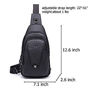 BULLCAPTAIN Genuine Leather Men Sling Crossbody Bag Backpack Outdoor Hiking Travel Chest Bag Daypack (Black)