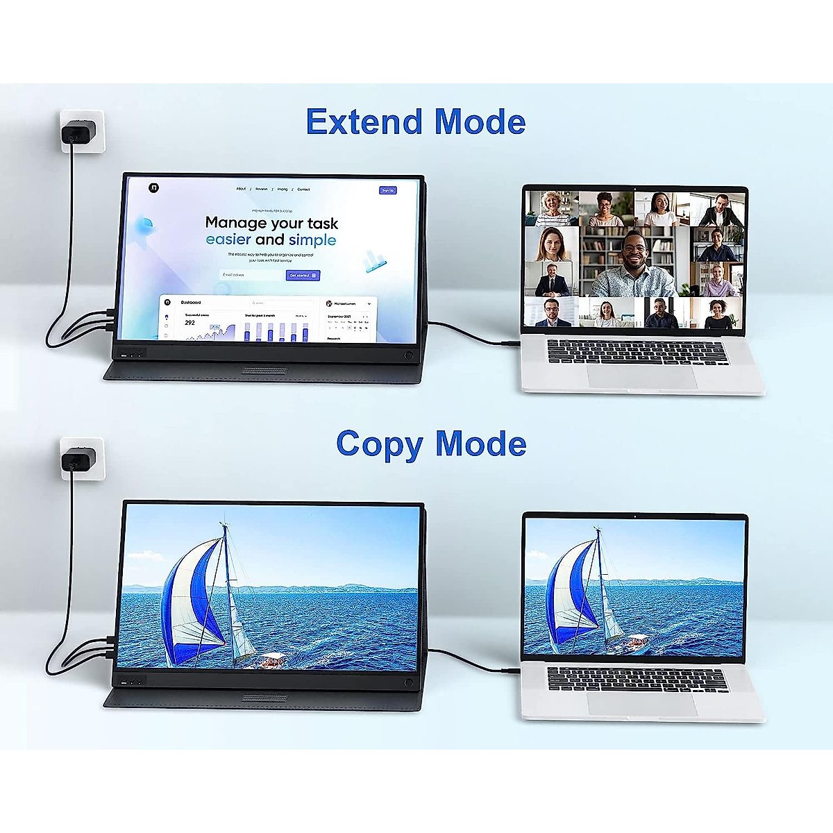 PONKLOIE Portable Monitor for Laptop 15.6” FHD 1080P Laptop Monitor, External Screen Computer Display with Speakers USB C HDMI Computer Monitor for MacBook Pro PC PS5, Include Smart Cover