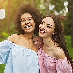 Yolev 6 Pieces Colorful Tiny Seed Beaded Necklace Boho Beads Choker Seed Beaded Choker Necklace Beach Necklace Chain Jewelry for Women