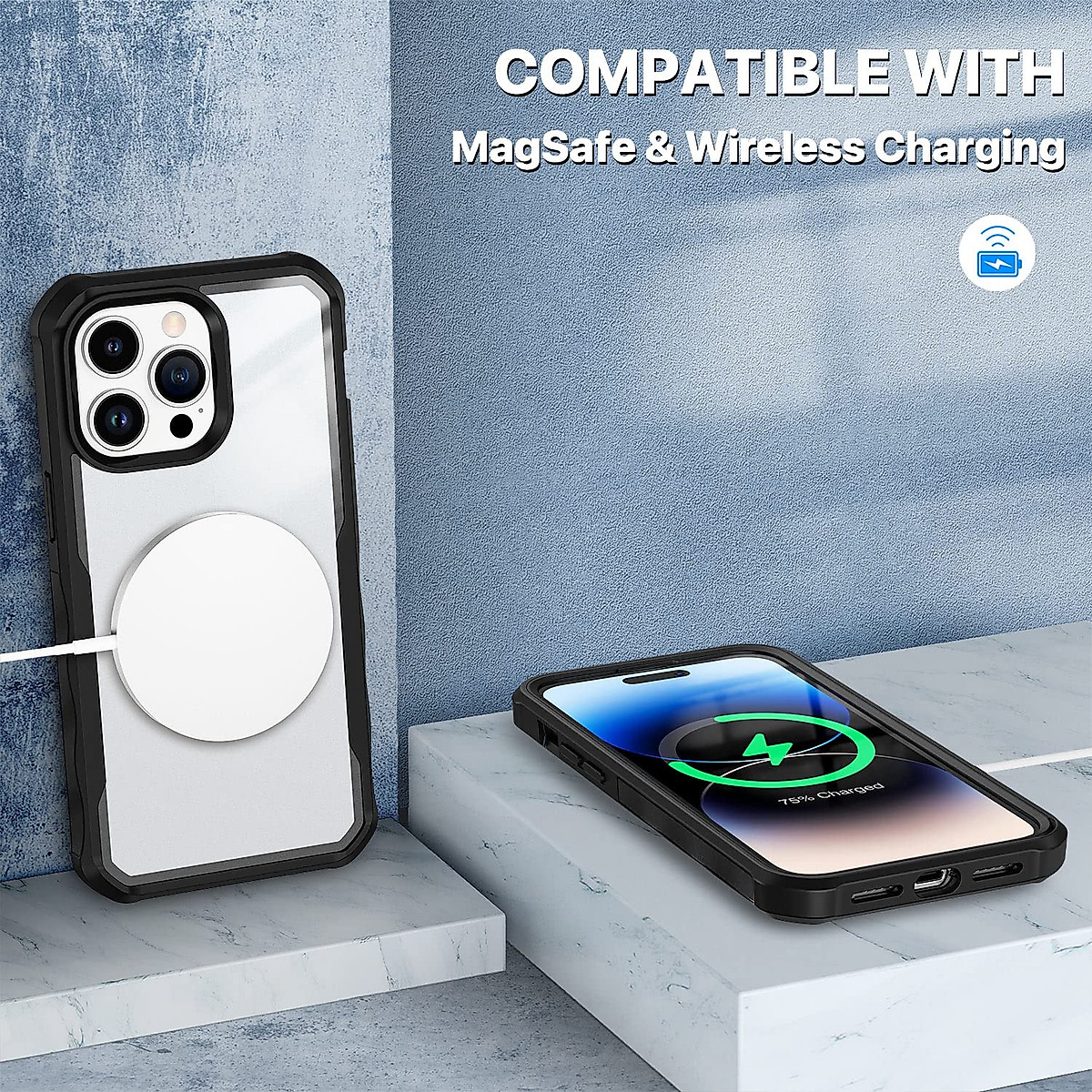 CENHUFO for iPhone 14 Pro Max Case, Privacy Phone Cover with Built-in Anti Peep Tempered Glass Privacy Screen Protector and Camera Protective, Full Body Shockproof Spy Clear Double Bumper - Black