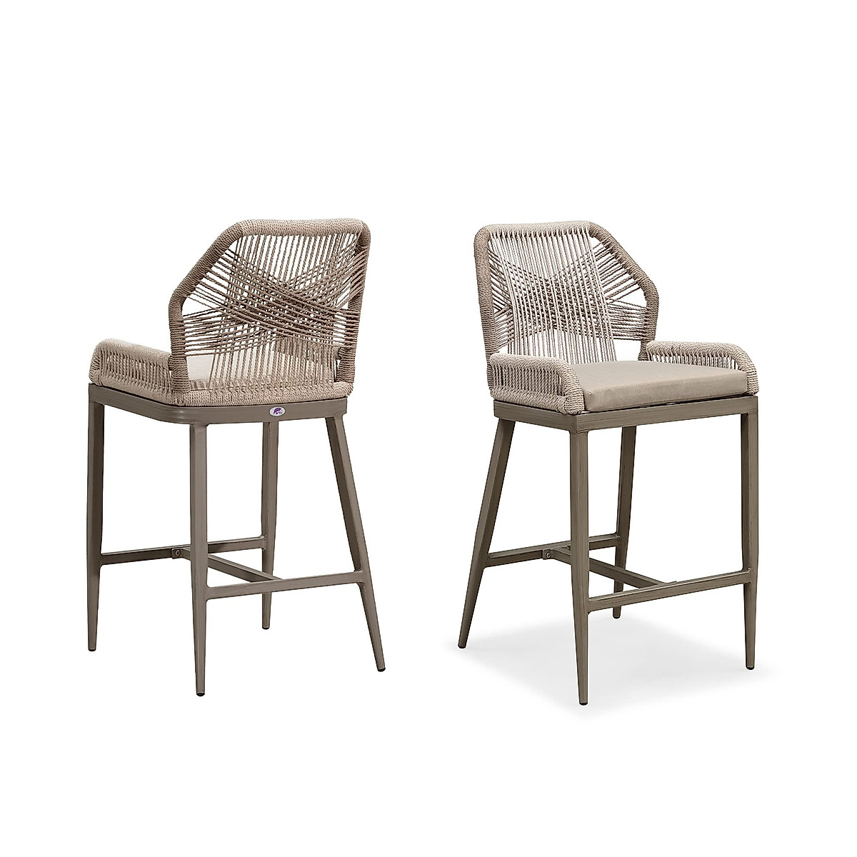 PURPLE LEAF Counter Height Bar Stools Set of 2 Rattan Woven Aluminum Modern Barstools with Back and Arms for Patio Balcony Pool Outdoor Accent Counter Stool Chairs