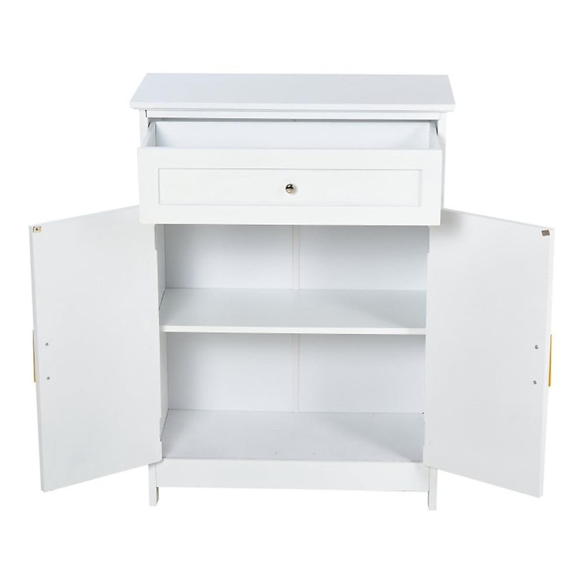 Standing Bathroom Cabinet, Floor Kitchen Pantry Cabinet with 1 Large Drawer, Wooden Bathroom Storage Cabinet with 2 Doors and Adjustable Shelf, Kitchen Cupboard Storage Display Cabinet for Living Room