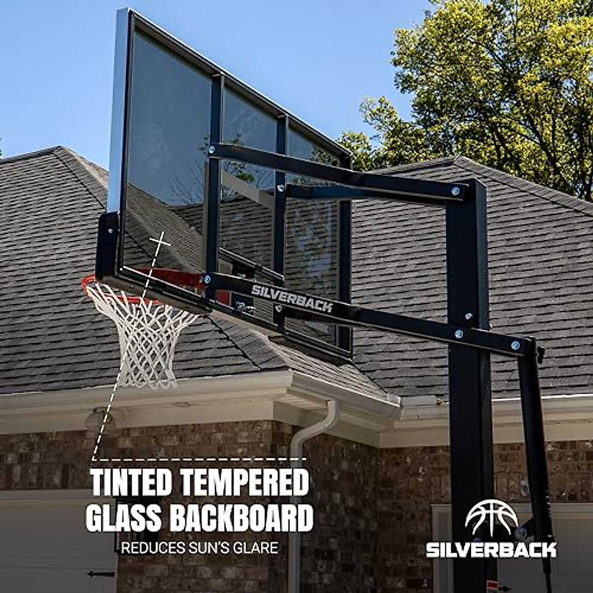Silverback Ghost Basketball Goal with 60-Inch Tinted Tempered Glass Backboard