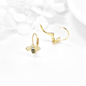 KECHO 14k Yellow Gold Honey Bee Leverback Earrings for Women, Fine Gold Jewelry Gifts for Her (Bee Leverback)