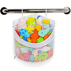 Ligereza Baby Bath Toy Organizer, Quick Drying， and Mould Proof, Corner Hang-Suspension Bath Toy Holder, Large Capacity Multi Use Corner Shower Caddy Shower Rack（ White）