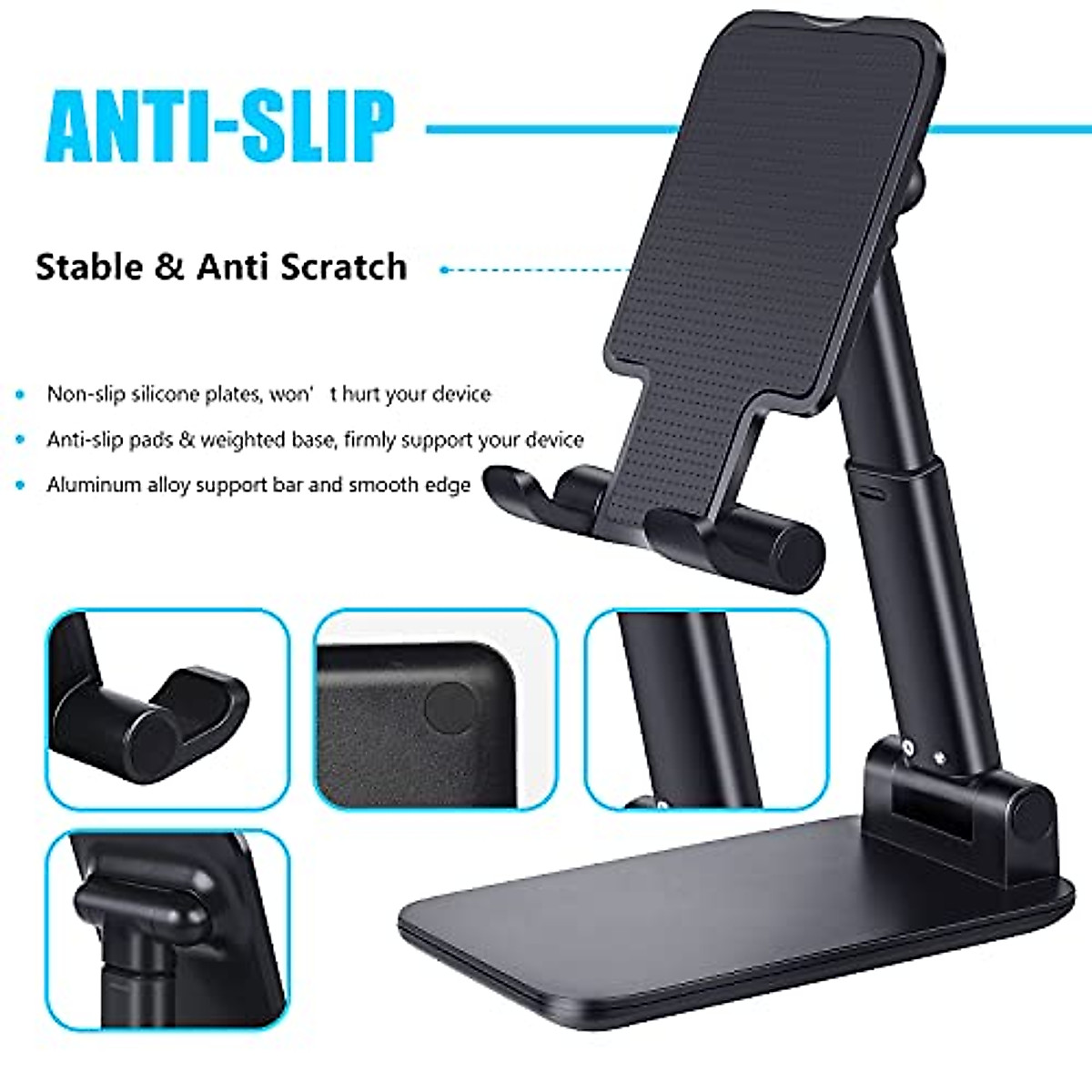 Cell Phone Stand for Desk, Angle Height Adjustable Phone Holder for Office, Compatible with iPhone 13 12 11 Pro XS Max XR 8 7 6S Plus, Samsung S20+ Note10, Tablets, Charging Accessories (2 Pack)