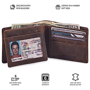 Cochoa Wallet for Men's RFID Blocking Real Leather Bifold Stylish 2 ID Window in Gift Box (CRAZY HORSE, COGNAC)