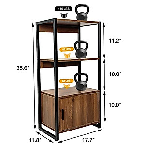 Babion 3-Tier Bookshelf, Industrial Bookshelf and Bookcase with Doors, Standing Storage Cabinet, Bookshelf Display Shelf, Wood and Metal Storage Shelf for Bedroom, Home Office, Entryway, Brown