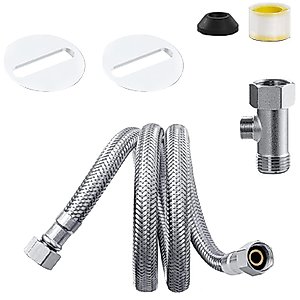 BIGCOW Bidet Installation Accessories Set, Contains 1/2" Stainless Steel T-Adapter, Teflon Tape, Circular Fixing Plates With Rubber Gaskets * 2, Cold Water Connection Metal Braided Hose