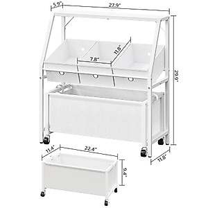 MAHANCRIS Toy Storage Organizer for Kids, Toddler Toy Storage with Wheeled, Toy Storage Shelf with 3 Storage Bin, for Living Room, Nursery, Playroom, Bedroom, White SCBW16801