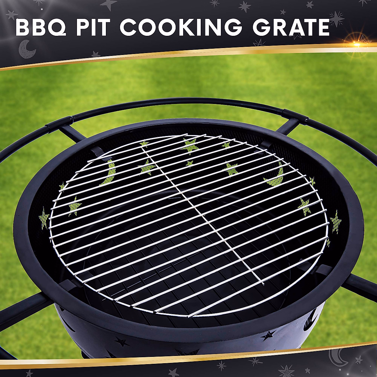 Project One Outdoor Fire Pit - 30 Inch Round Bonfire Wood Burning Patio & Backyard Firepit for Outside with Cooking BBQ Grill Grate, Spark Screen, and Fireplace Poker