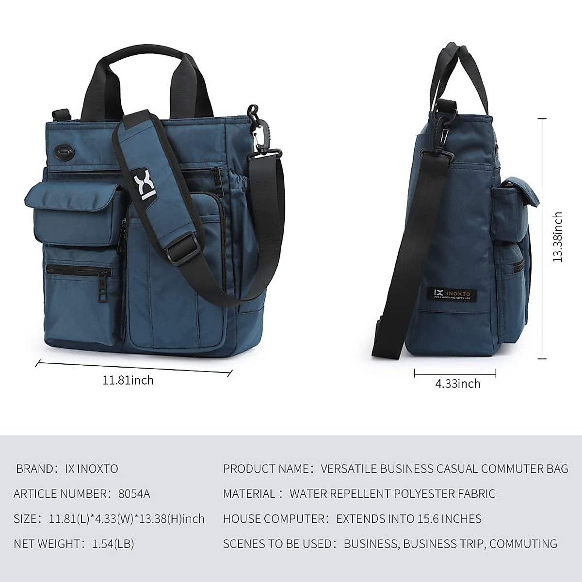 IX INOXTO Mens Messenger Bag Laptop Shoulder Bag Computer Work Office Bag Waterproof Briefcases for Travel Work (blue)