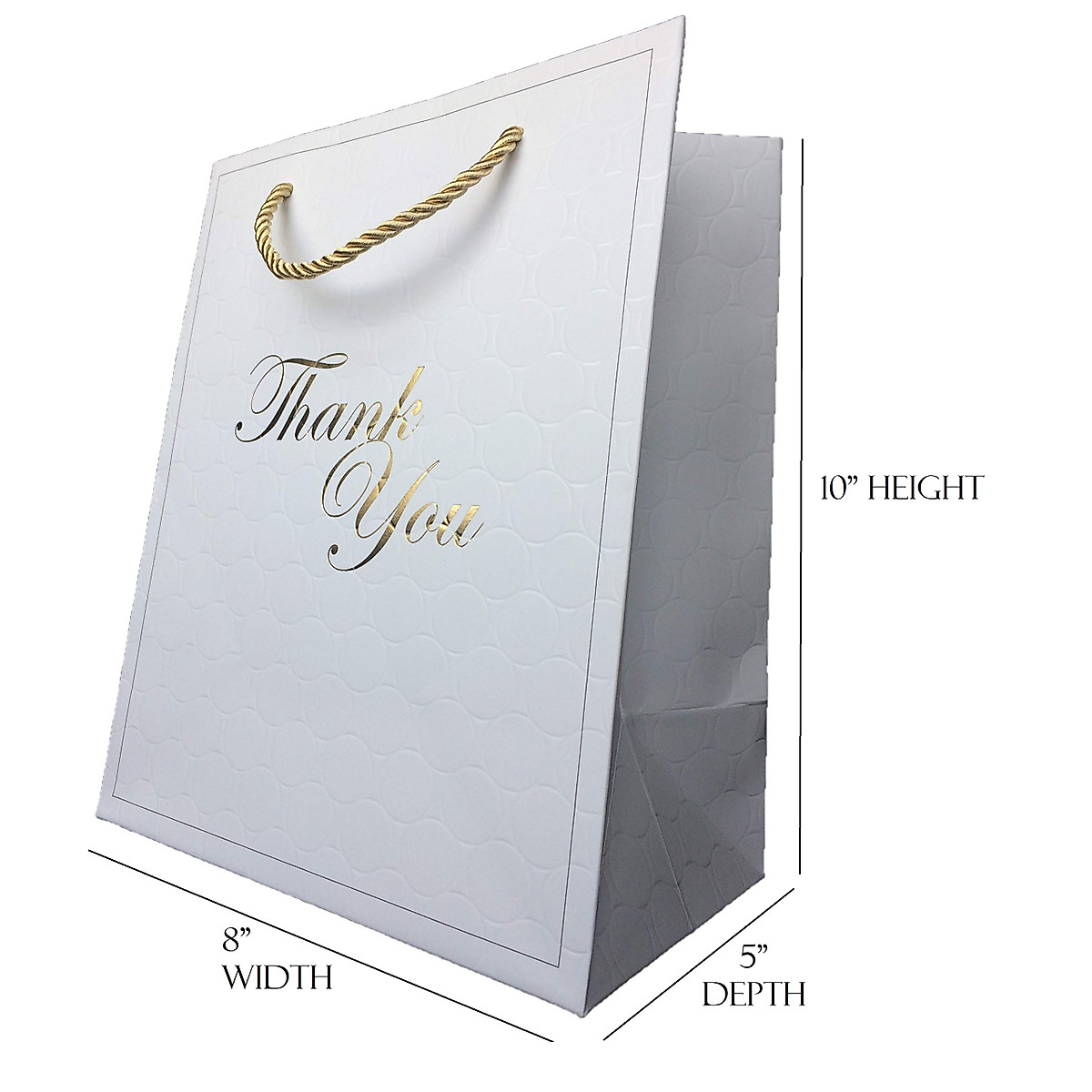 MODEENI White Thank You Gift Bags with Handles 12 Pcs Paper Medium 8x10 Fancy Gold Foil Luxury Event Shopping 8x5x10 Premium Quality Cute Matte Modern Elegant Embossed Birthday Merchandise Clothing Business Wedding