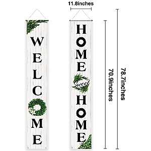 Allenjoy Boxwood Welcome Decorations Sign Home Sweet Home Porch Banner Vertical Haning Wall Door Decor White Wood Farmhouse Outdoor Indoor 11.8x70.9 Inch Home Event Front Yard Party Supplies 2PCS