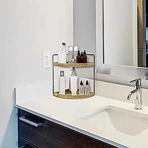NACIMAX 2 Tier Corner Bathroom Organizer Countertop, Bathroom Counter Corner Shelf, Wood Bathroom Counter Corner Organizer, Light Brown