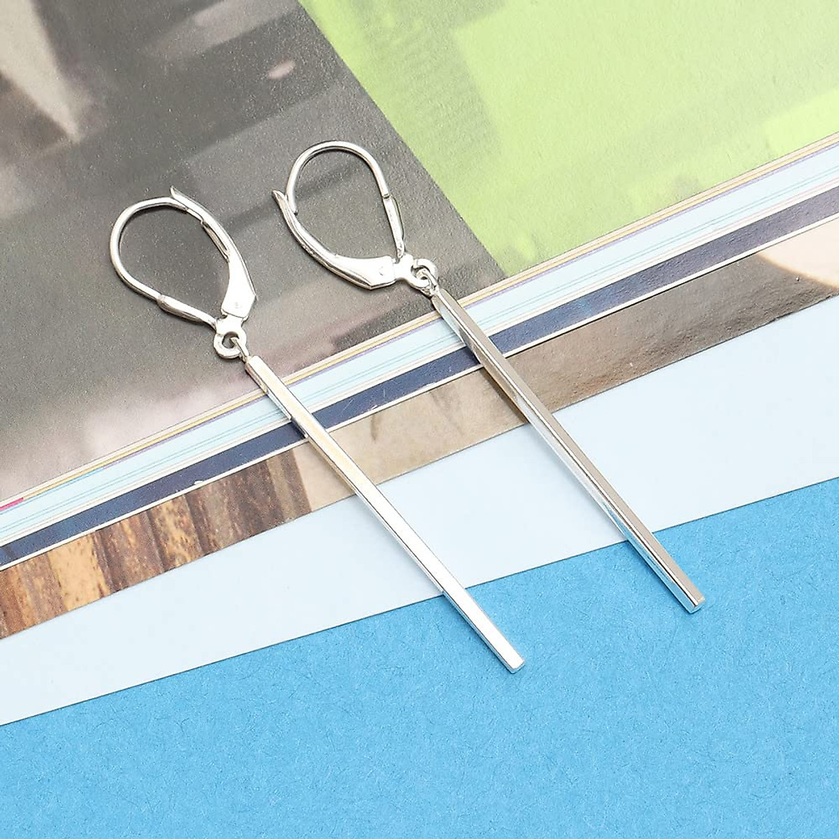 Charmsy 925 Sterling Silver Jewelry Lightweight Vertical Bar Leverback Drop Dangle Earrings for Women 53mm
