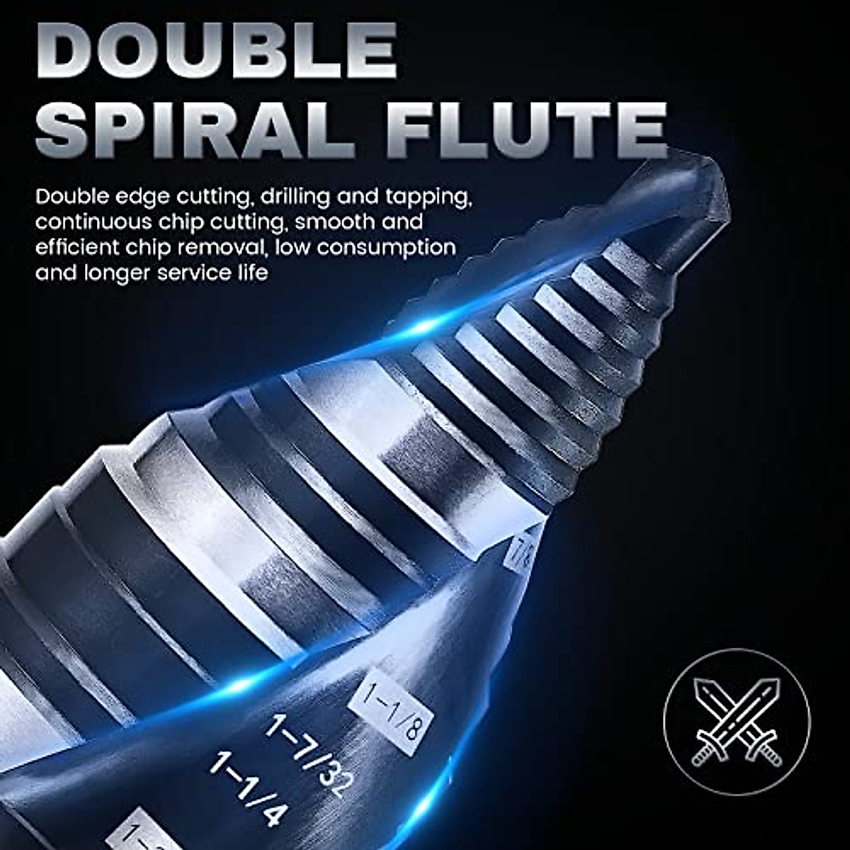 BLEKOO Step Drill Bits, Total 27 Sizes, Double Spiral Fluted 7/8" to 1-3/8" 2 PCS Set for Stainless Steel, Wood, Plastic, M2 HSS, 3/8 Triangle Shank