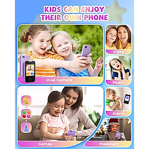 Kids Toy Smartphone, Gifts and Toys for Boys Ages 3-8 Years Old, Fake Play Toy Phone with Music Player Dual Camera Puzzle Games 8GB SD Card Touchscreen, Birthday, Kids Trip Activities