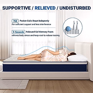Avenco Queen Mattress, 12 Inch Hybrid Queen Size Mattress in a Box with Gel Memory Foam & Individual Pocket Springs for Pressure Relief & Motion Isolation, Medium Firm Queen Mattresses