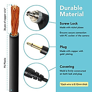 Foto&Tech 3.5 mm to Male Flash PC Sync Cable, 14 Inch Coiled Cord with Screw Lock, Compatible with Nikon Canon and Most DSLR Cameras PocketWizard Plus III Plus II Mini Phone PC1 (1 Piece)