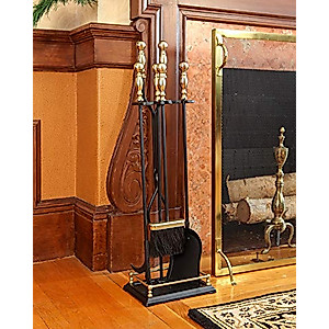 Minuteman International Oxford 5-piece Fireplace Tool Set, Polished Brass and Black