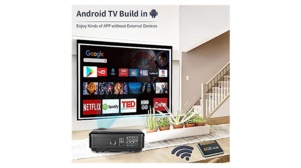 Full HD 1080P WiFi Bluetooth Projector for Home & Outdoor Movies
