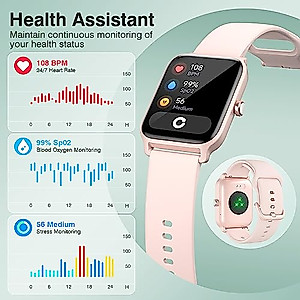 7-Days Battery Life, Bluetooth Smart Watch for Women, iPhone Android Phone Compatible, Waterproof Fitness Tracker Smartwatch with Call, Alexa Voice, Heart Rate, Blood Oxygen, Sleep Monitor 1.8 inch